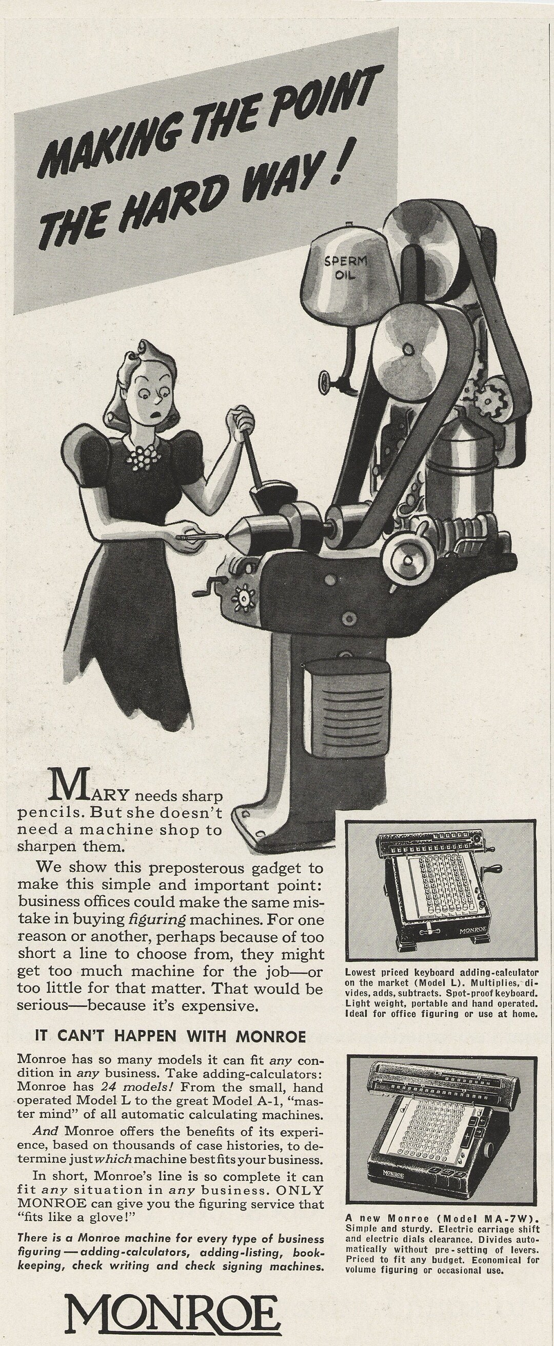 Monroe Adding Machine Woman Pencil Sharpener Vintage Advertising ...