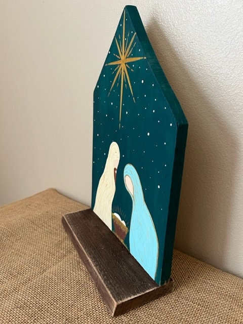 Handmade Wood Nativity, Religious Art, Hand Painted Nativity, Rustic ...
