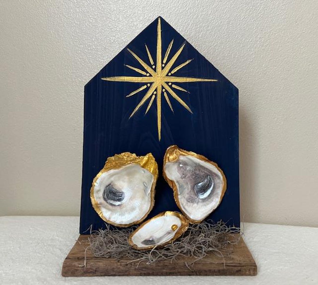 Handmade Oyster Shell Nativity: Coastal Christmas Religious Art - Etsy