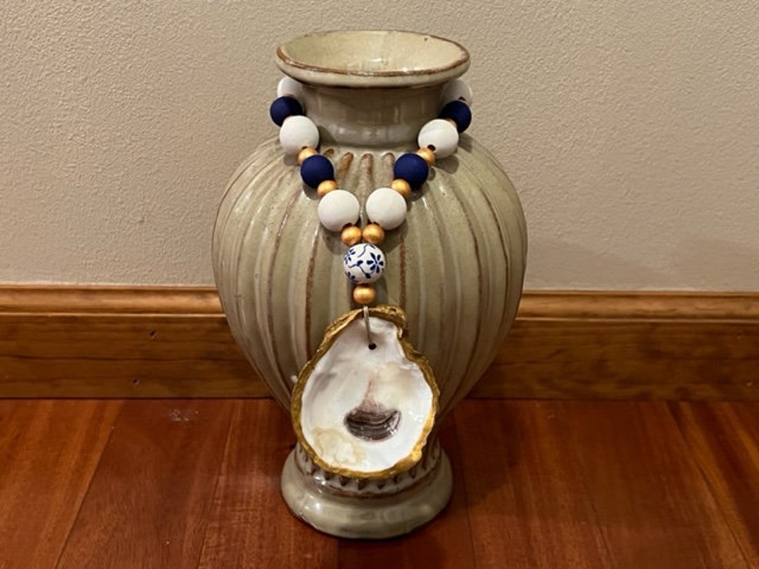 Oyster Shell Bottle Beads, Chinoiserie Home Decor, Blue and White Wood ...