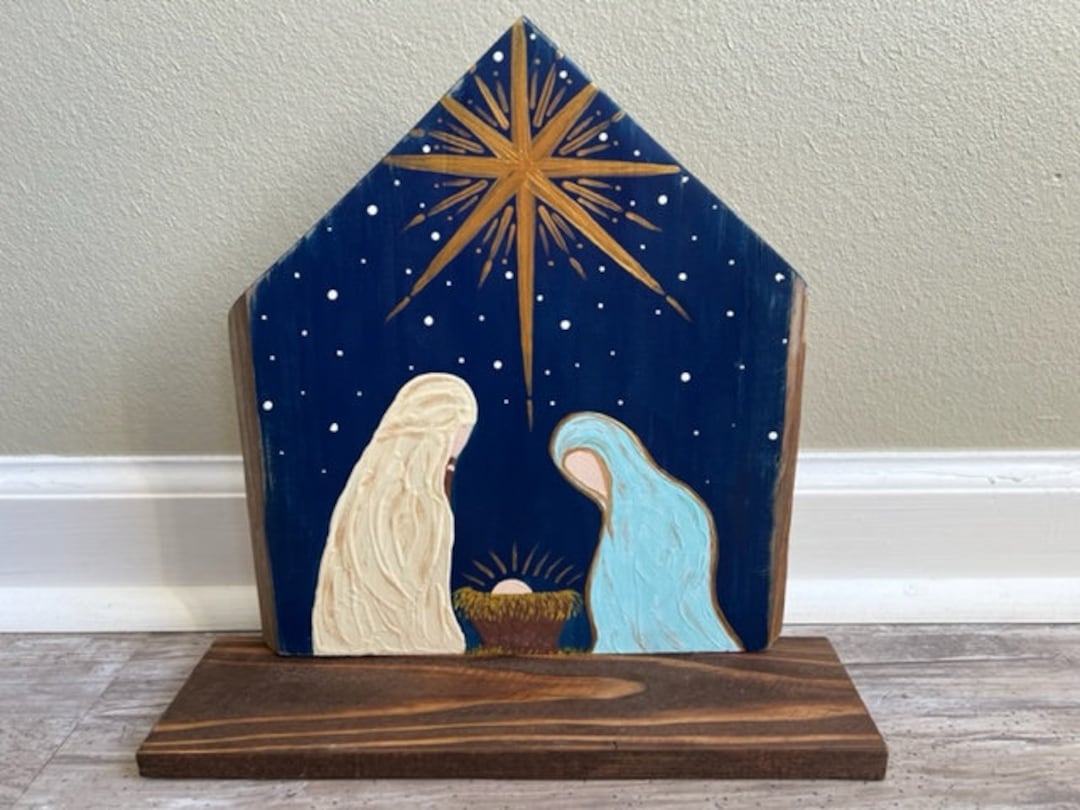 Handmade Nativity, Religious Art, Handmade Wood Nativity, Rustic Hand ...