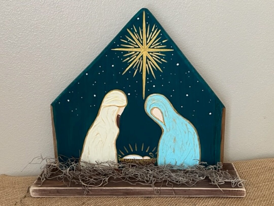 Handmade Nativity, Religious Art, Handmade Wood Nativity, Rustic Hand ...
