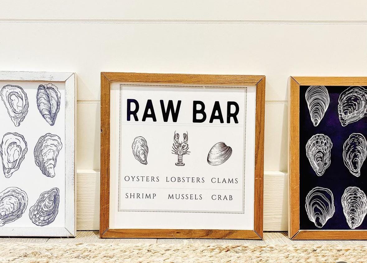 Raw Bar Oyster Sign - Glazed Beachwood Frame - Nautical Decor - Etsy