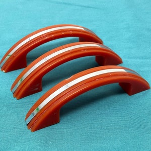 3 Vintage Red Plastic Drawer Handles Pulls Mid Century Cabinet Door ...