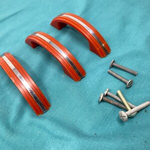 3 Vintage Red Plastic Drawer Handles Pulls Mid Century Cabinet Door ...