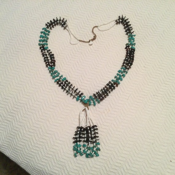 Native American Turquoise and Shell Beaded Necklace w… - Gem