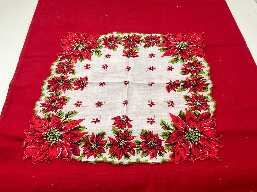 Christmas Hanky Hankie Poissettias Vintage Handkerchief - Etsy