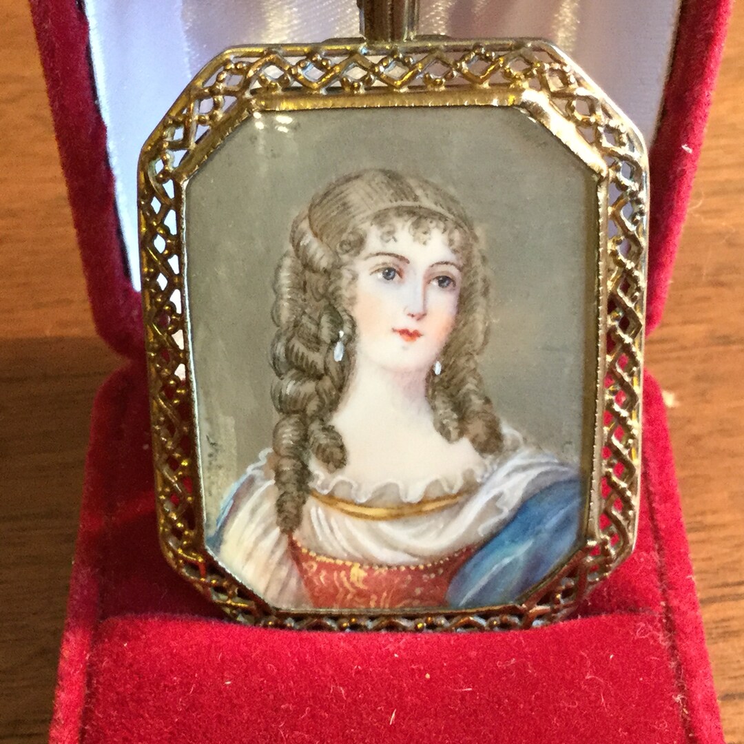 Vintage Portrait Miniature Pendant Pin Brooch Artist Signed - Etsy UK