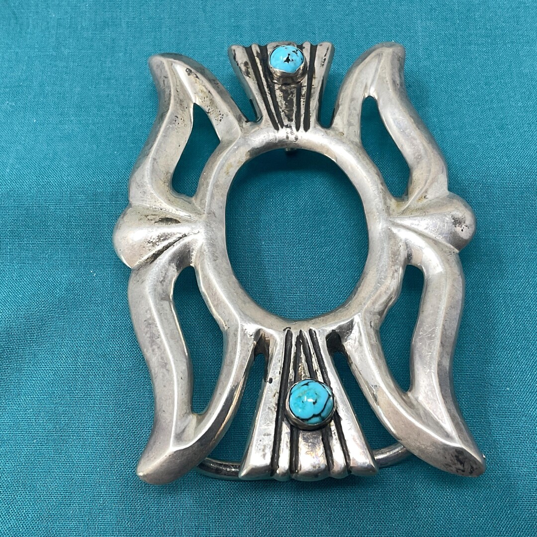 Vintage Turquoise Sand Cast Belt Buckle Navajo Sterling 2 Stone - Etsy