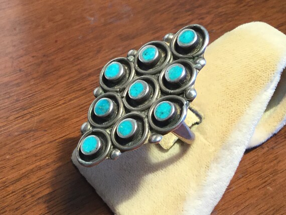 Zuni Turquoise Ring Vintage 9 Stone Silver Ring | Etsy