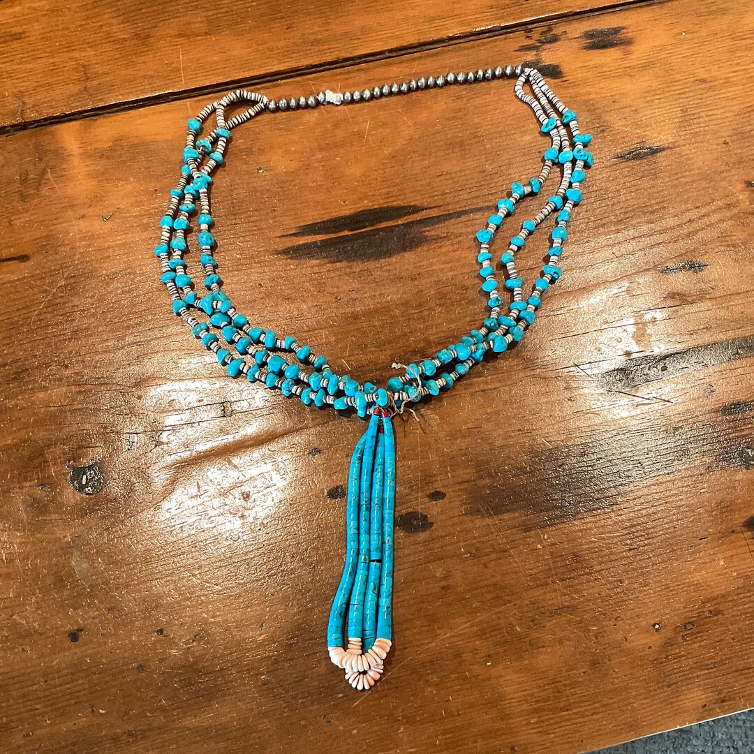 Turquoise Beaded Necklace Jaclas Navajo Nugget Necklace - Etsy