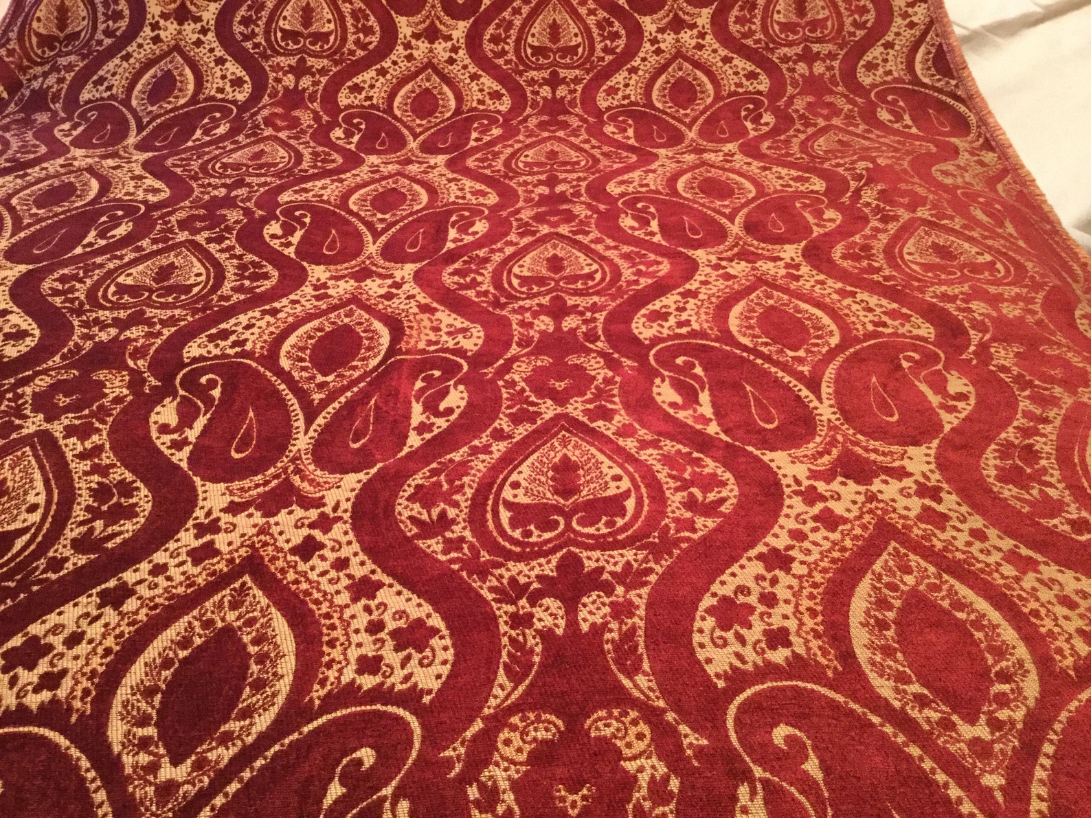 Upholstery Fabric Maroon and Tan Scrolling Pattern | Etsy