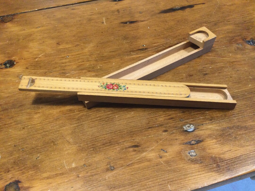 Vintage Wood Pencil Box Sliding and Rotating Design - Etsy