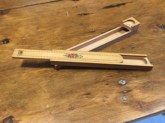 Vintage Wood Pencil Box Sliding and Rotating Design | Etsy