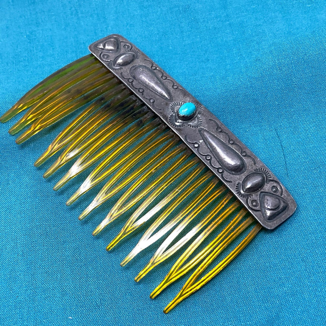 Navajo Hair Comb Sterling and Turquoise Vintage - Etsy