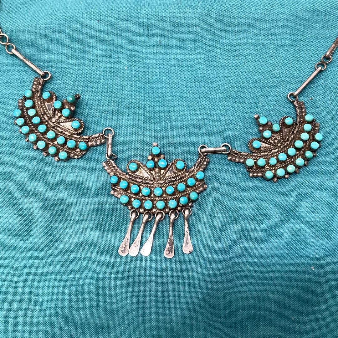 Vintage Zuni Necklace Turquoise Snakeye Design Signed - Etsy