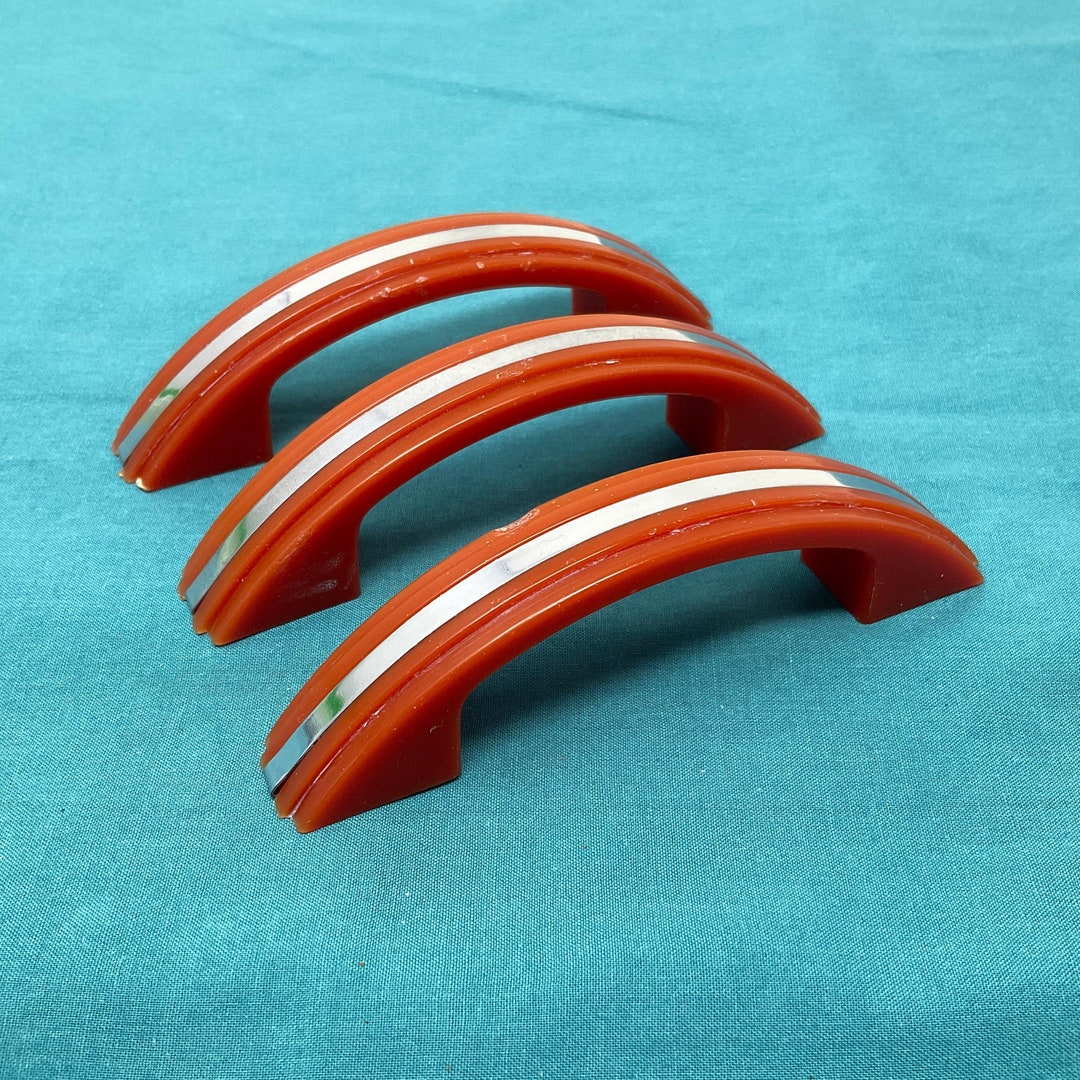 3 Vintage Red Plastic Drawer Handles Pulls Mid Century Cabinet Door ...