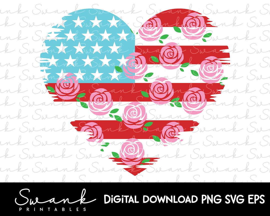 4th of July SVG, Heart Flag SVG, American Flag Floral Heart, SVG Cut ...