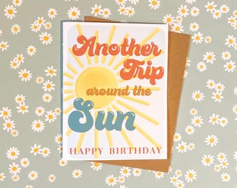 Another Trip Around the Sun Birthday Card, Sun and Moon Birthday Card ...