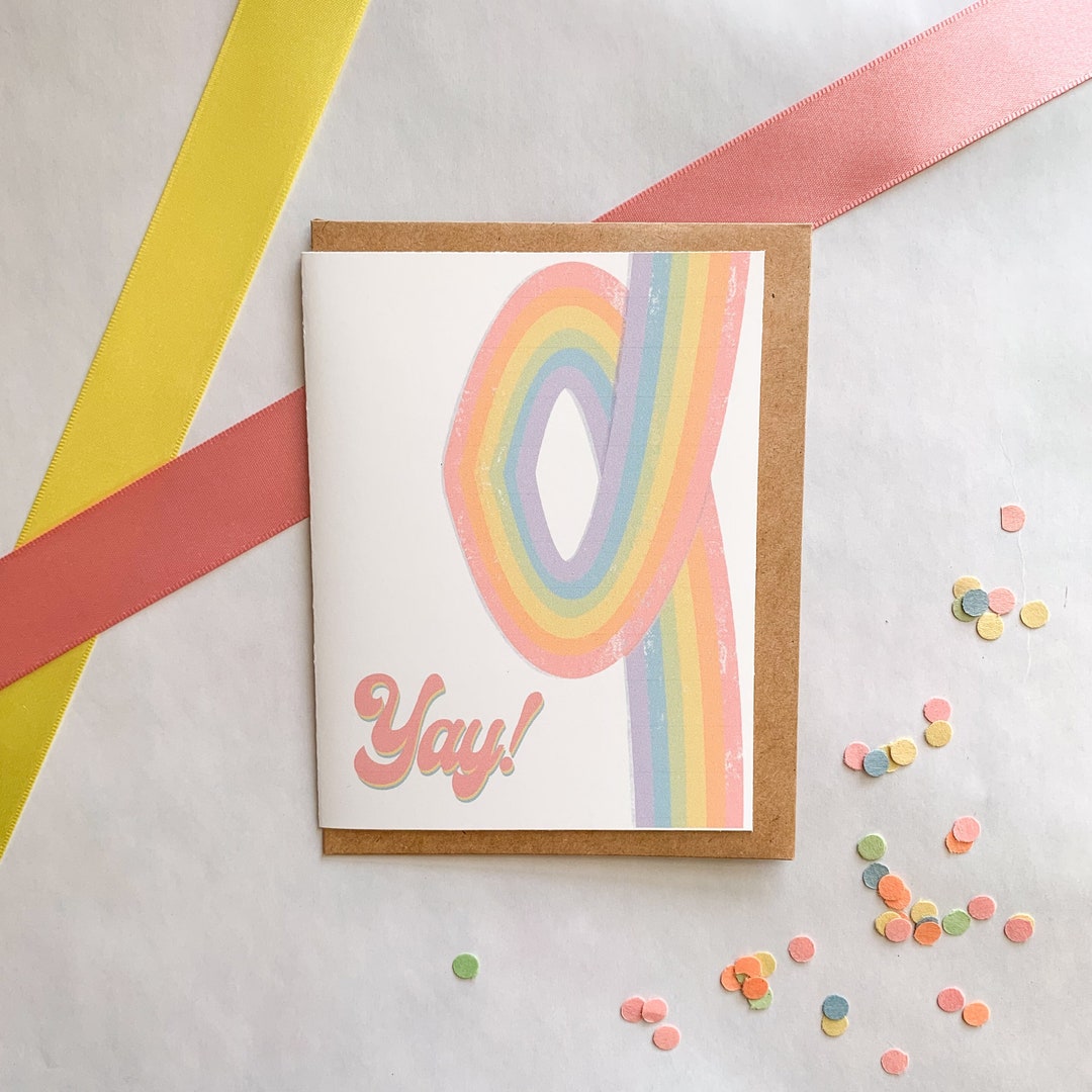 Yay Card, Cute Rainbow Card, Congratulations Card, Kids Congrats Card ...