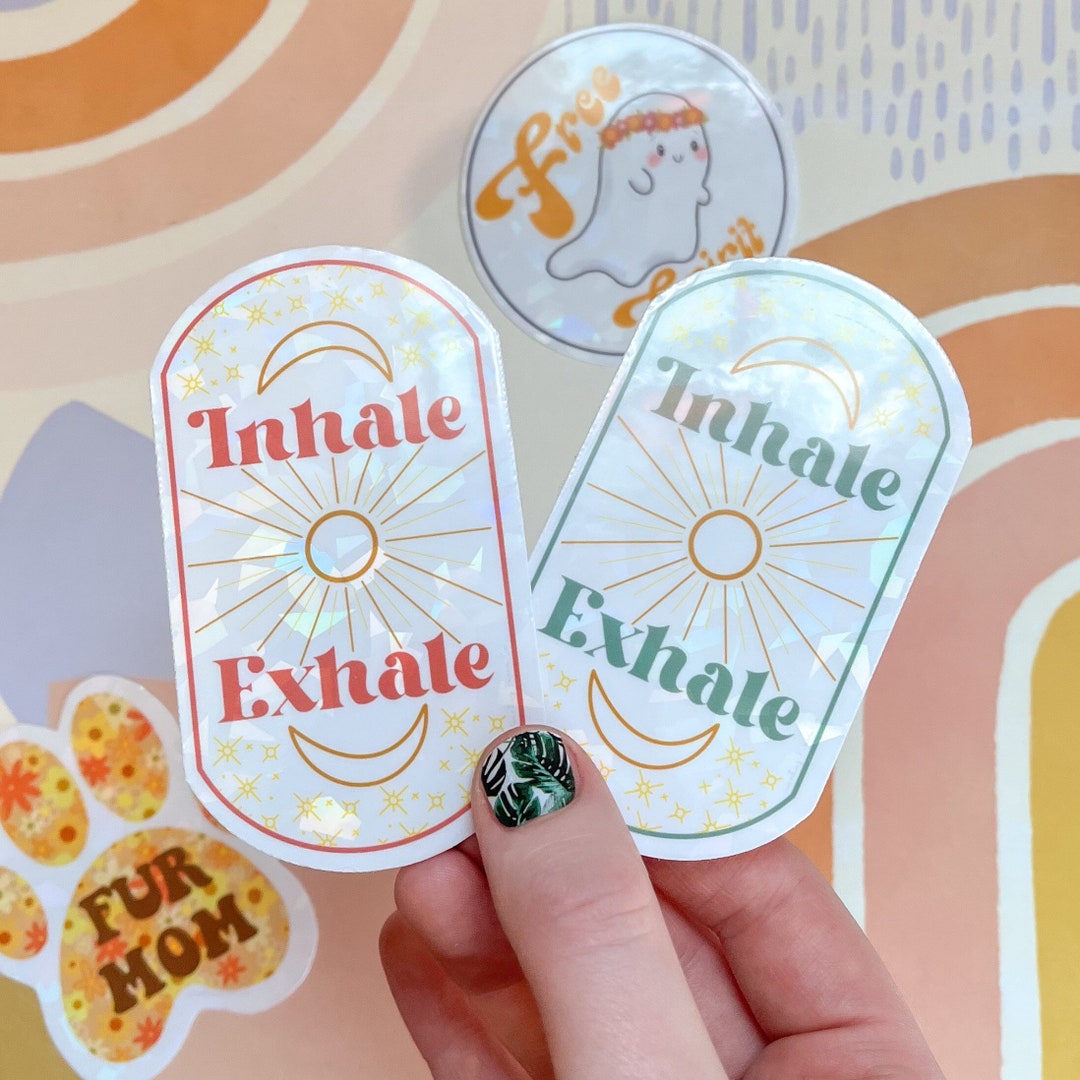 Inhale Exhale Iridescent Sticker, Breathe Sticker, Yoga Sticker, Boho ...