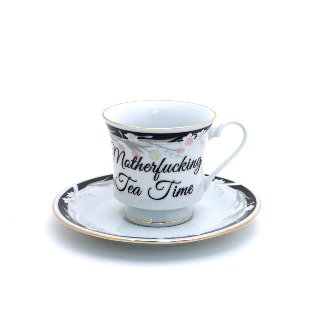 Mother F'ing Teatime Teacup and Saucer, Rude Tea Cup, Upcycled Vintage ...