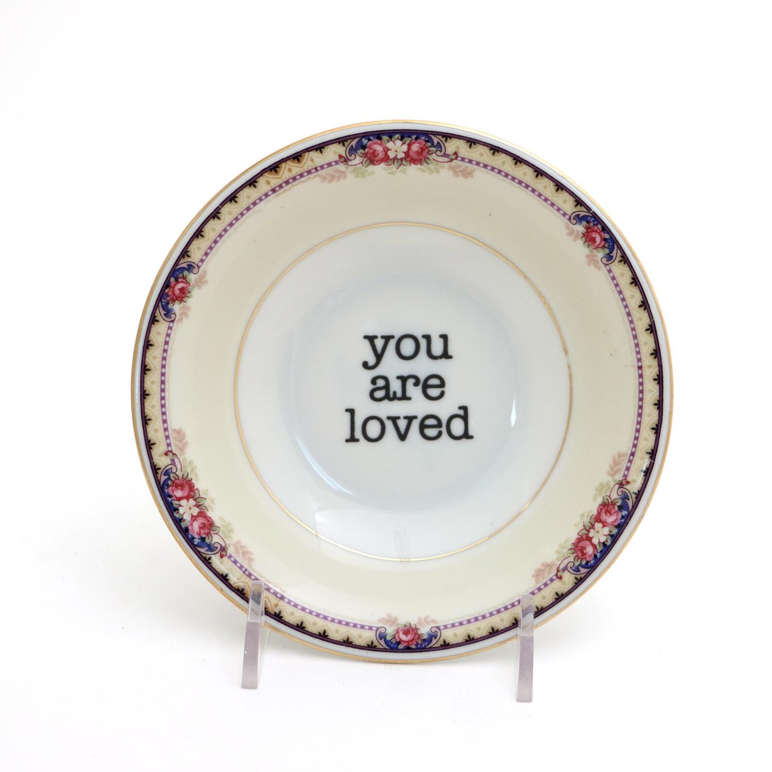 You Are Loved, Vintage Upcycled Finger Bowl, Ring Dish, Jewelry Holder ...