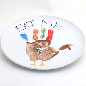 Funny Plate, Eat Me, Handprint Turkey, Stoneware Platter, Thanksgiving ...