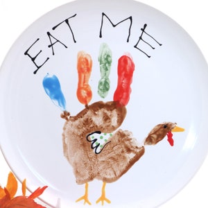 Funny Plate, Eat Me, Handprint Turkey, Stoneware Platter, Thanksgiving ...