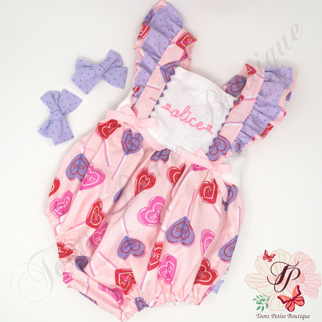 Sweetheart Valentine Lollipop Personalized Romper Ruffle Bottoms, Baby ...