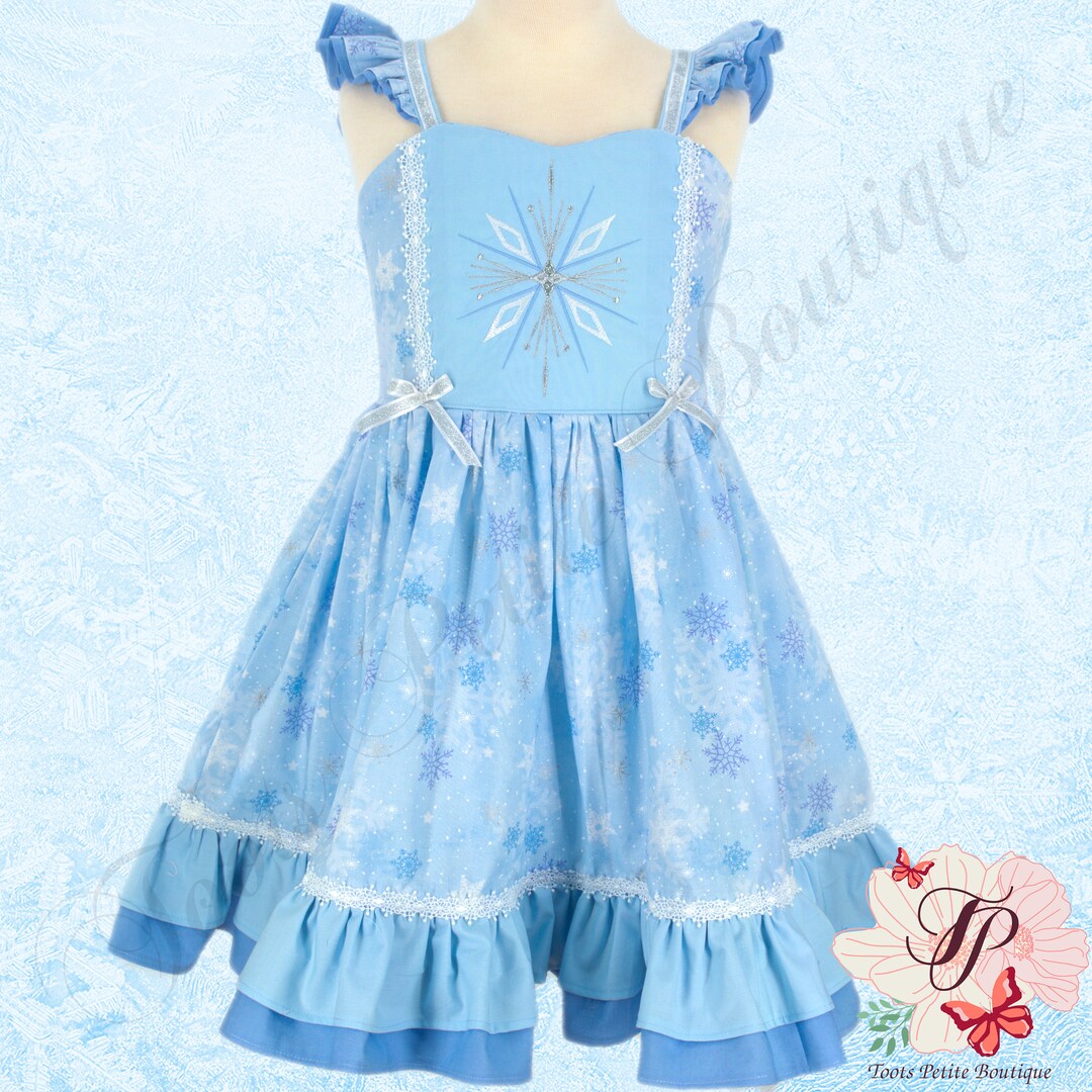 Princess Elsa Frozen Birthday Dress, Blue Snowflake Print Fabric ...