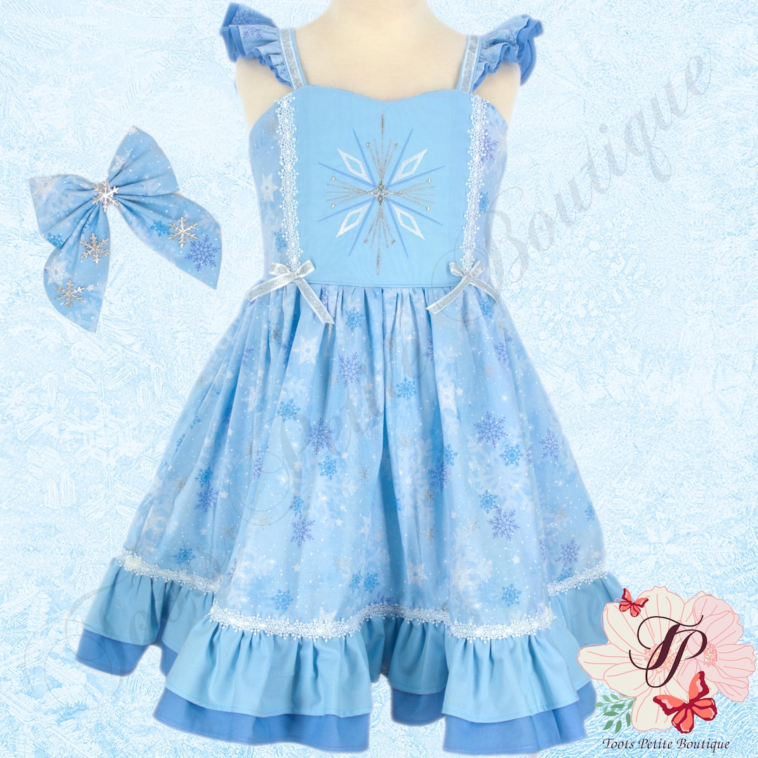 Princess Elsa Frozen Birthday Dress, Blue Snowflake Print Fabric ...
