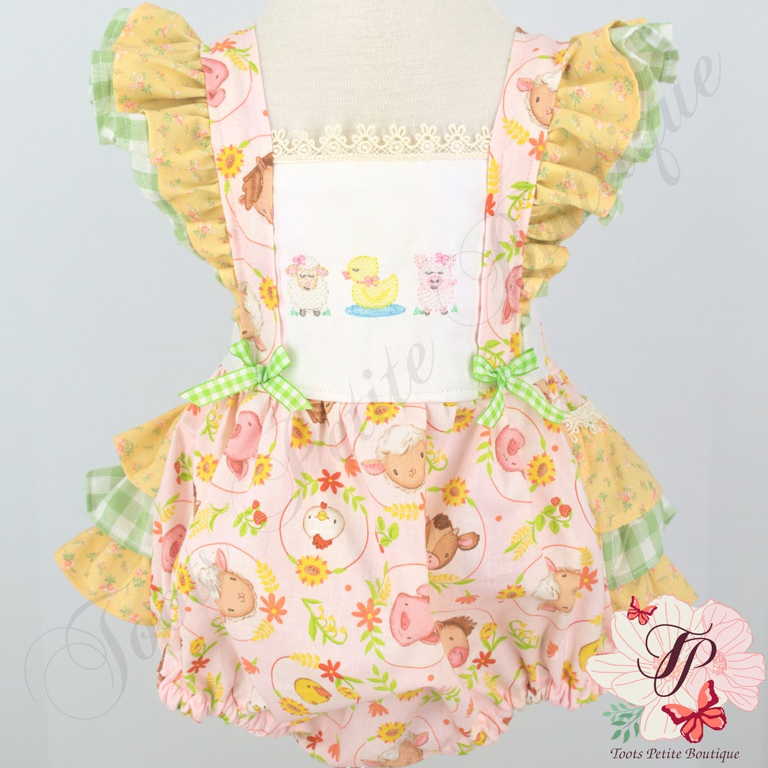 Cute Cow Farm Animals Birthday Romper Ruffle Bottoms,horse Pig Sheep ...