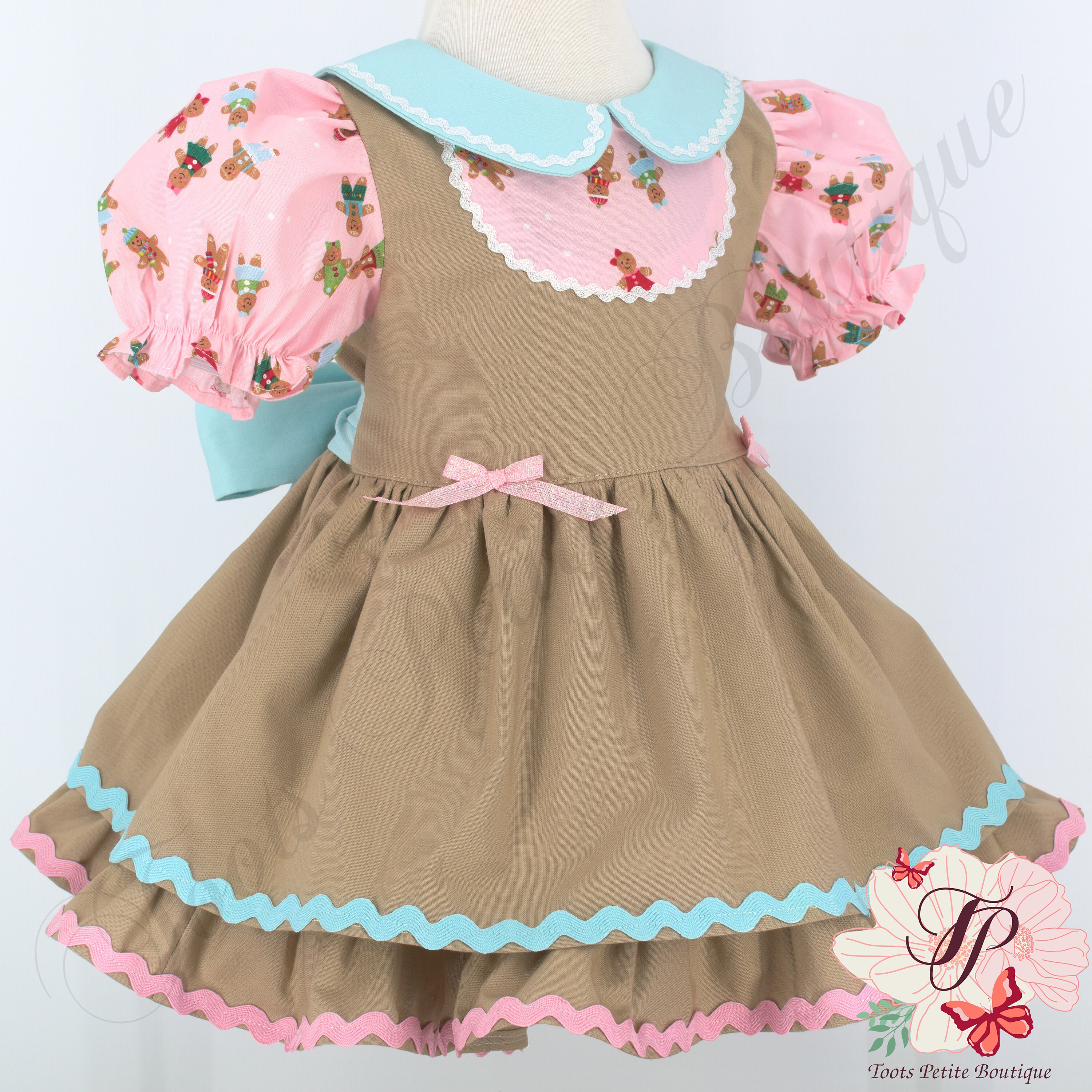 Christmas Gingerbread Dress Vintage Length and Bloomers Pink Print ...