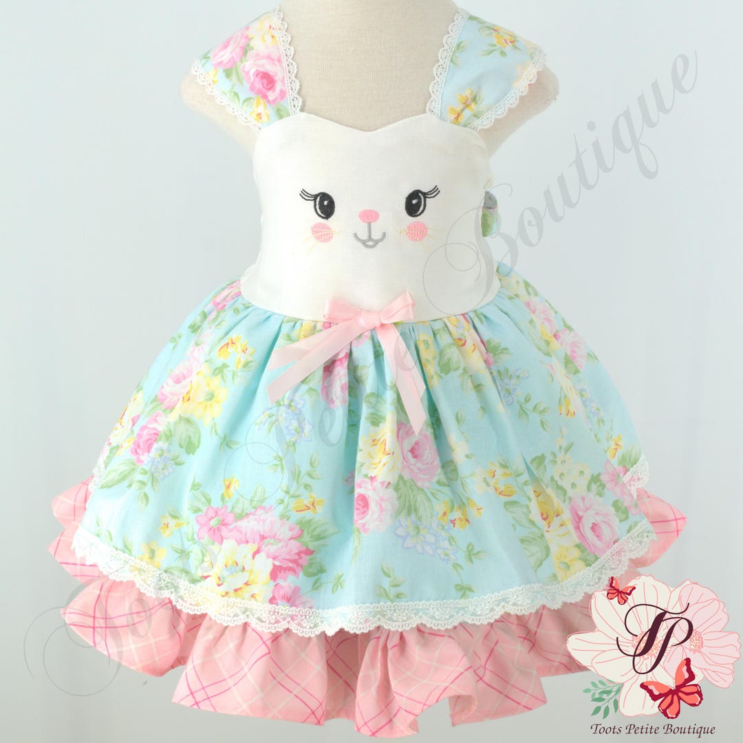 Easter Bunny Dress Pastel Easter Print Custom Embroidery Fabric, Pink ...