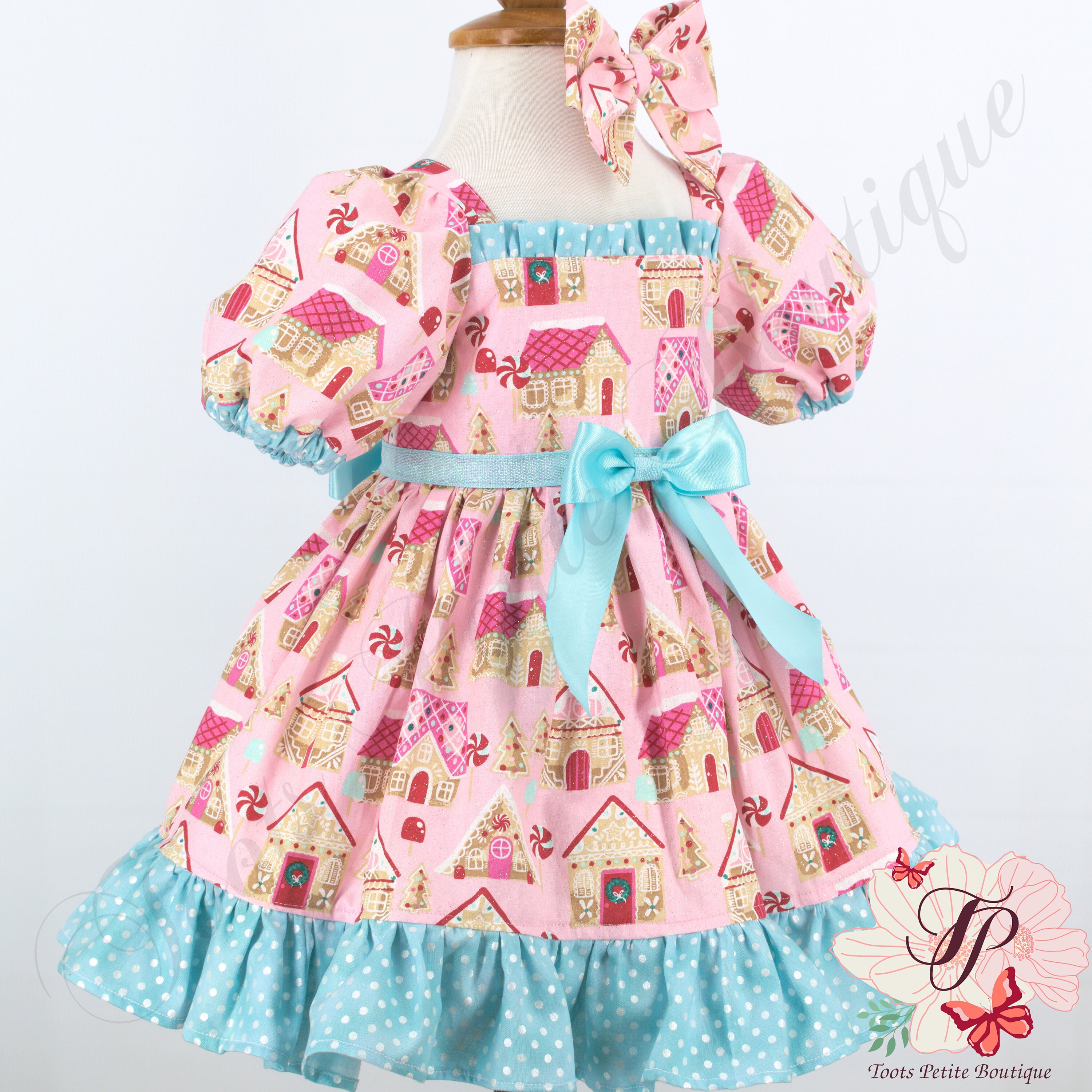 Pink Christmas Gingerbread House Dress and Polkadot Bloomers Pink Print ...