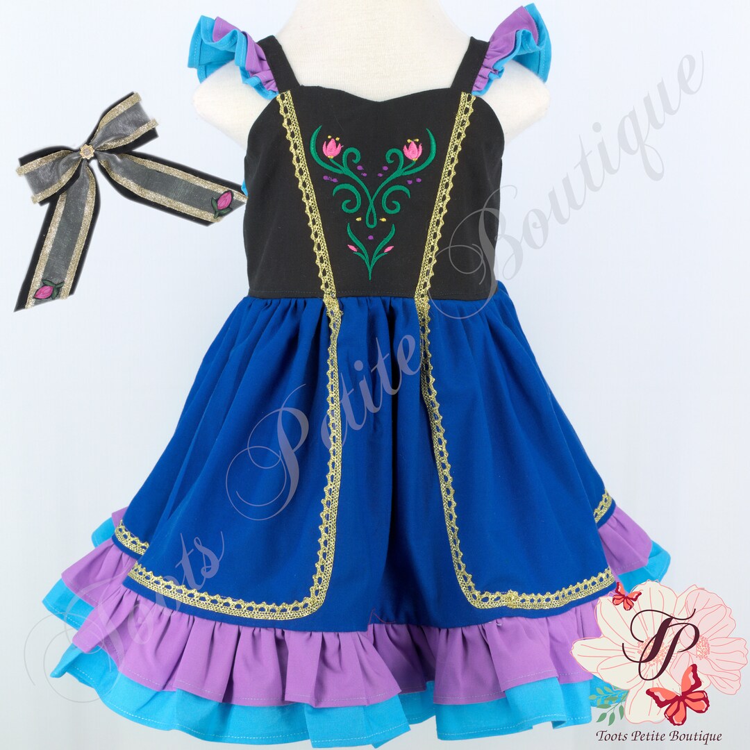 Princess Anna Frozen Birthday Dress, Blue Fabric With Purple Trim ...