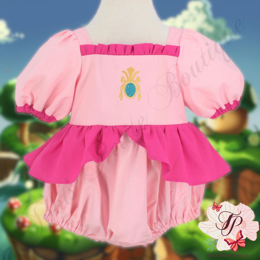 Princess Peach Birthday Skirted Romper, Embroidered Jewel Broach ...
