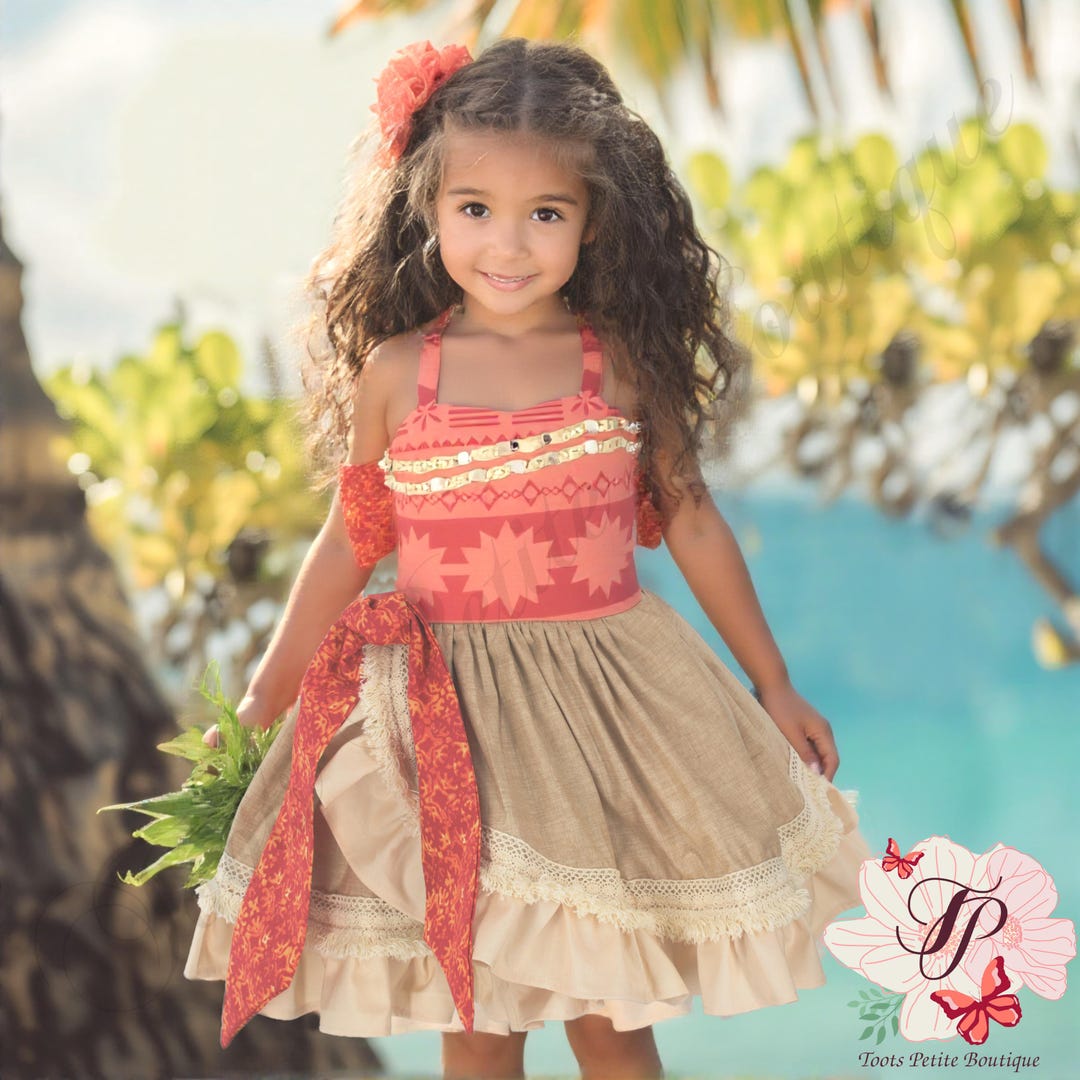 Princess Moana Dress, Red&tan Fabric Shell Bead Trim,costume Cosplay ...