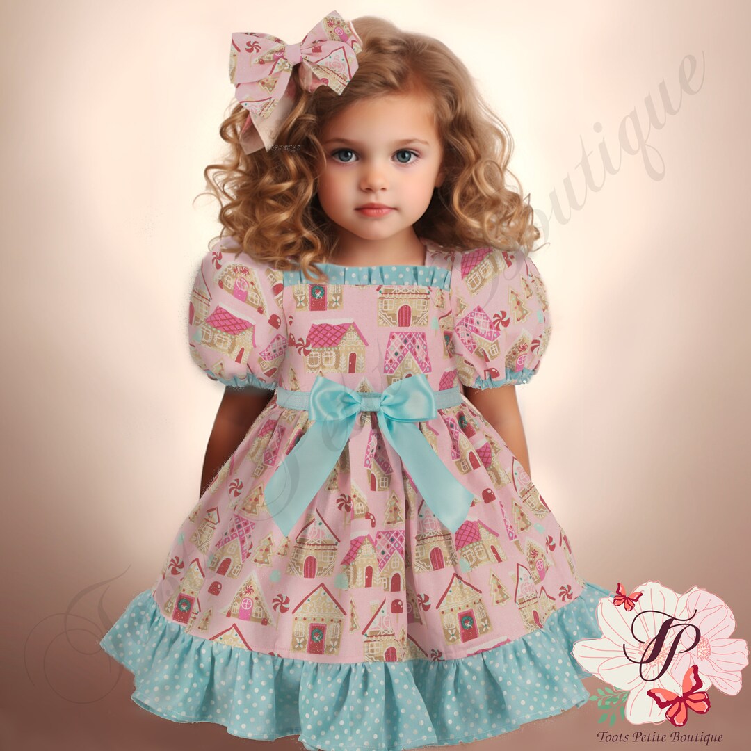 Pink Christmas Gingerbread House Dress and Polkadot Bloomers Pink Print ...