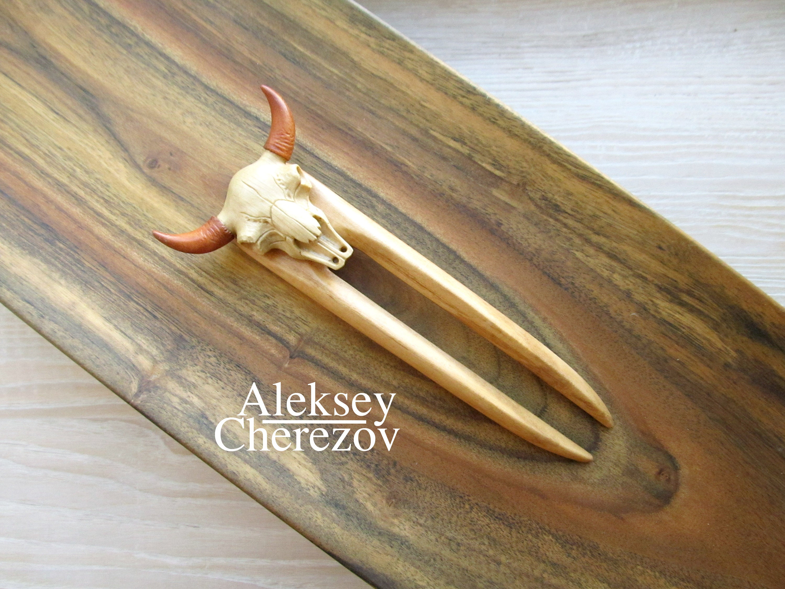 Bull Skull, Bison Skull, Wooden Hair Fork , Hairgrips, Hair Jewelry ...
