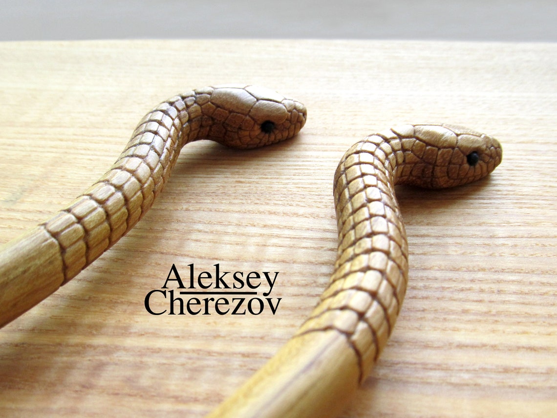 Wooden Hair Stick Snake Carved Hair Pin Serpent Gift for a | Etsy
