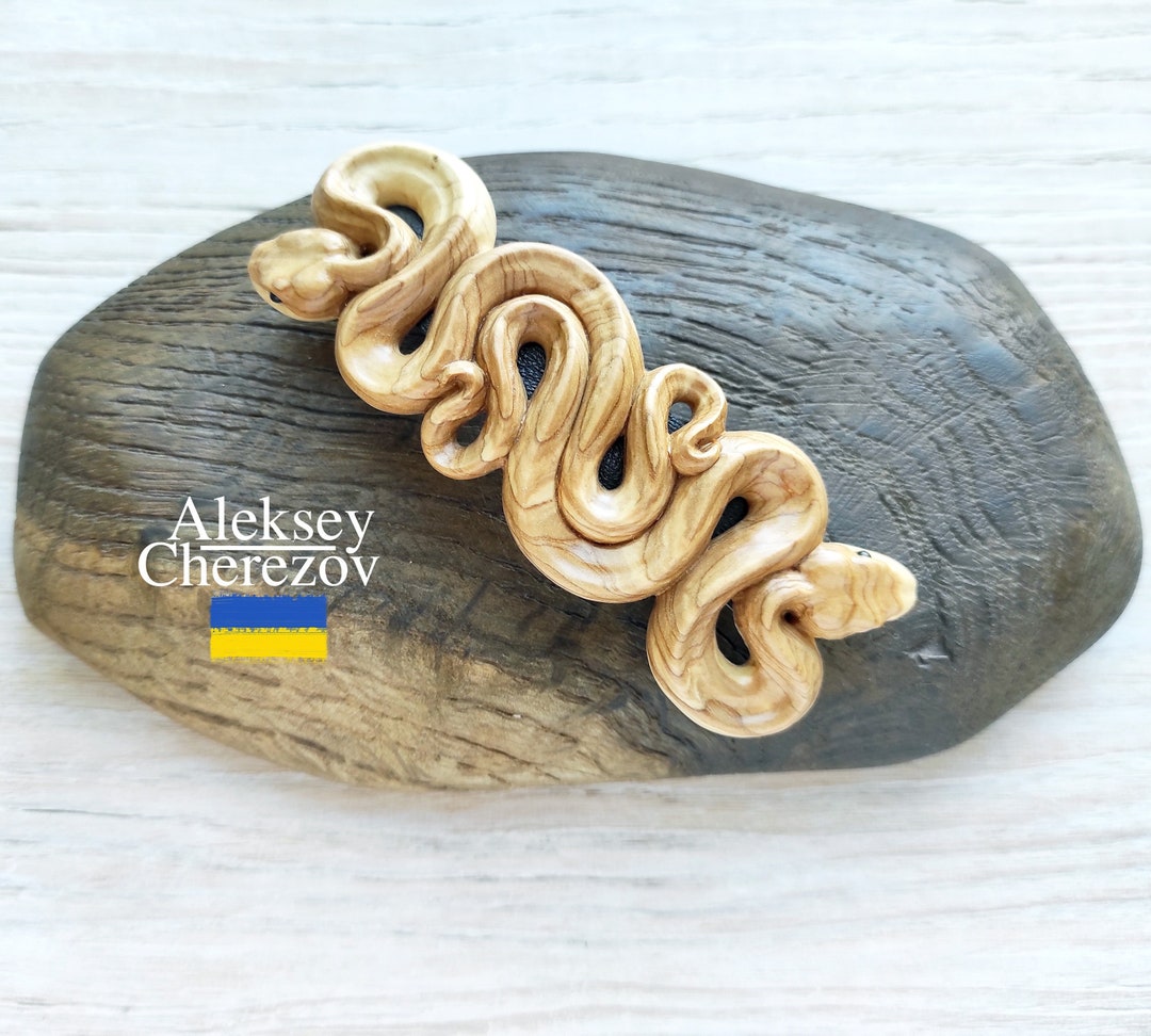 Snakes , Wooden Barrette Snake, Wood Carved Hair Clips, Hairgrips, Hair ...