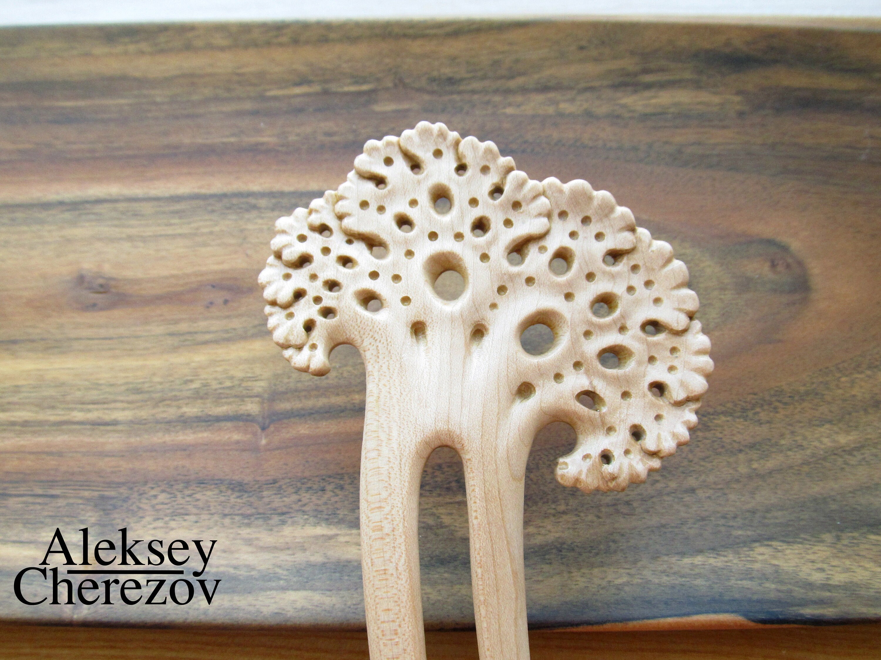 Delicate wooden hair pin Carved wooden bun holder Hair | Etsy