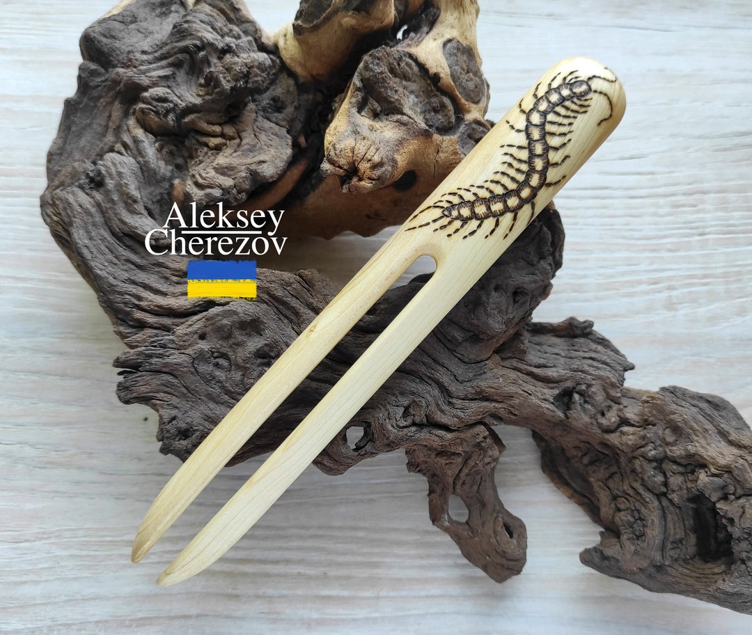 Scolopendra . Wooden Hair Fork. Hair Stick . Carved Hair Chopsticks ...