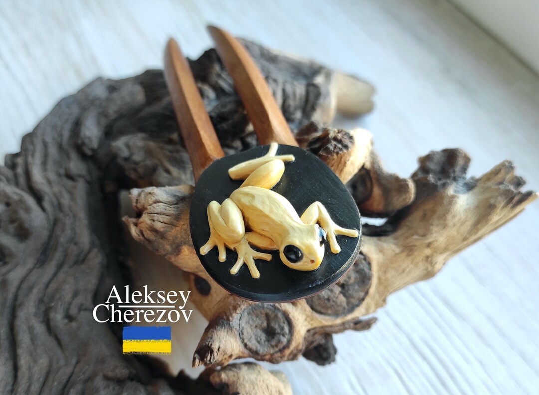 Frog. Wooden Hair Fork. Toad - Hair Stick . Carved Hair Chopsticks ...