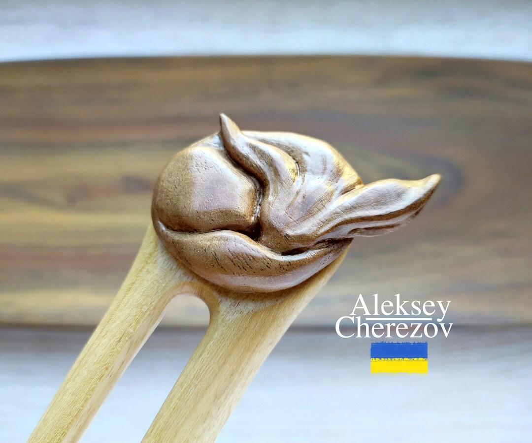 Fennec Fox. Wooden Hair Fork. Hair Stick . Carved Hair Chopsticks ...