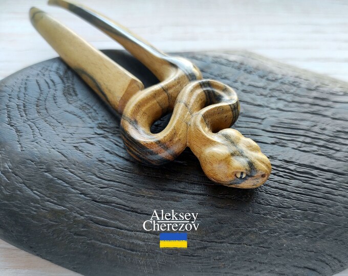 Snake. Wooden Hair Fork. Hair Stick. Carved Hair Clips Python. Hair ...