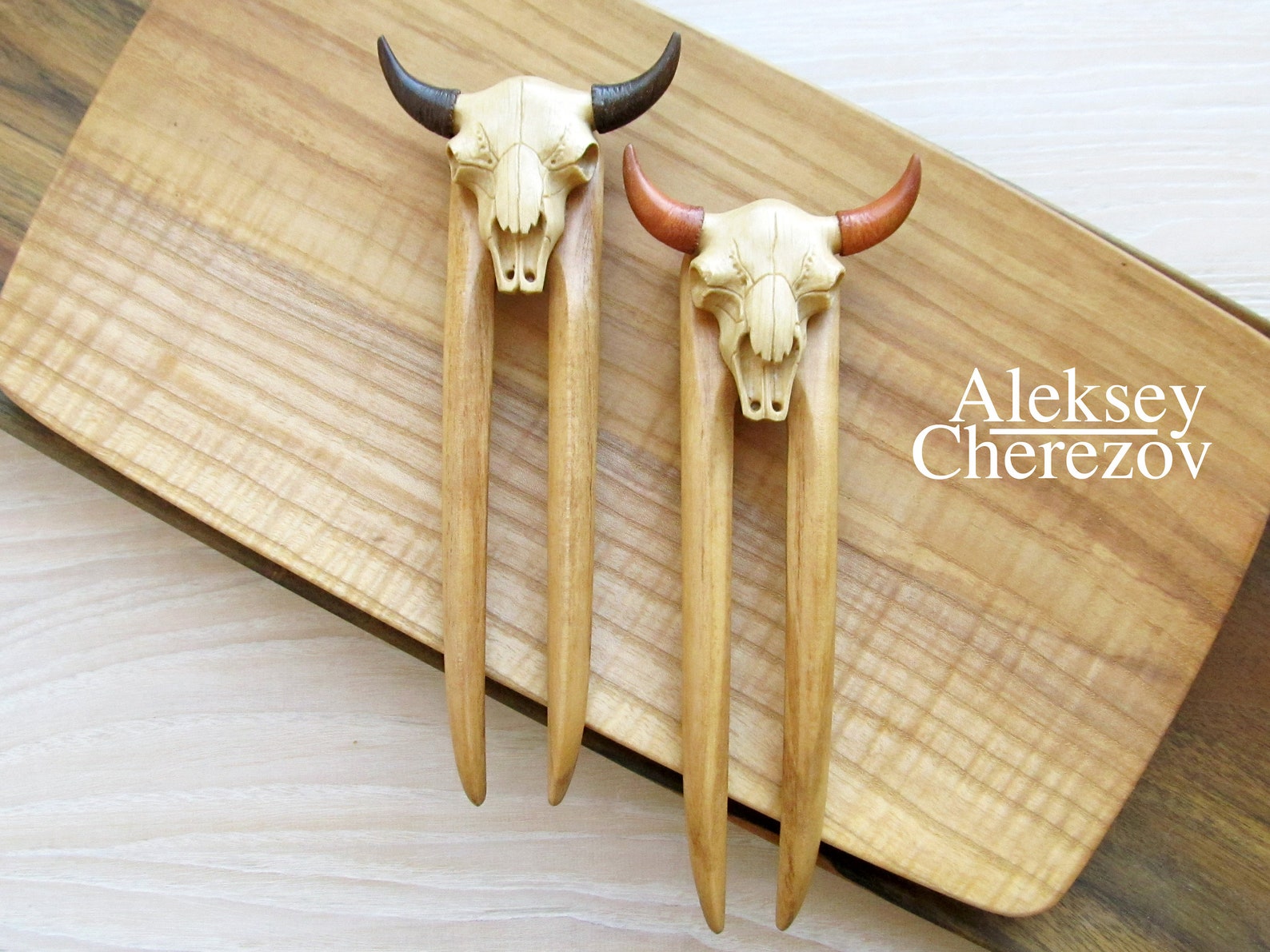 Bull Skull, Bison Skull, Wooden Hair Fork , Hairgrips, Hair Jewelry ...