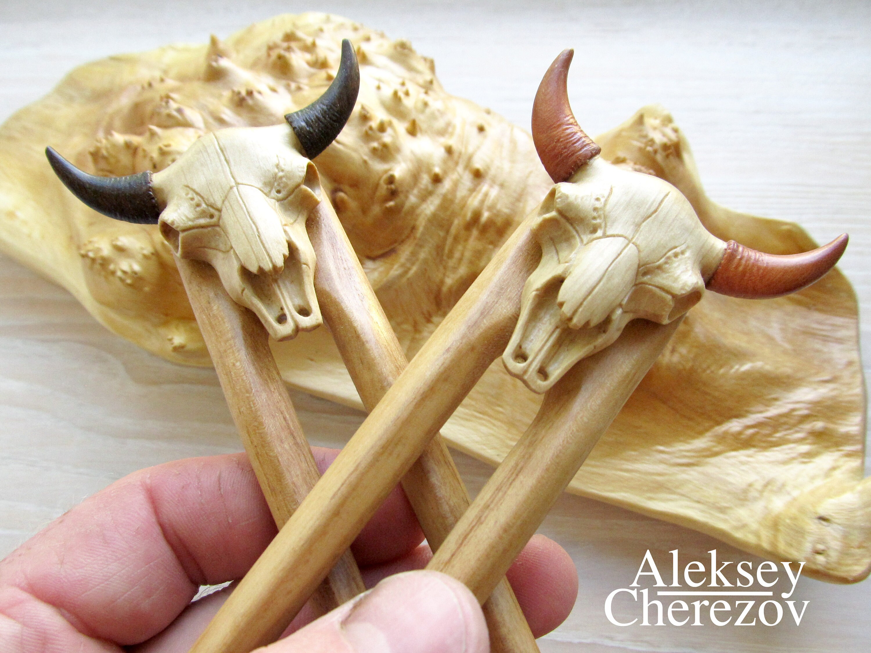 Bull Skull, Bison Skull, Wooden Hair Fork , Hairgrips, Hair Jewelry ...